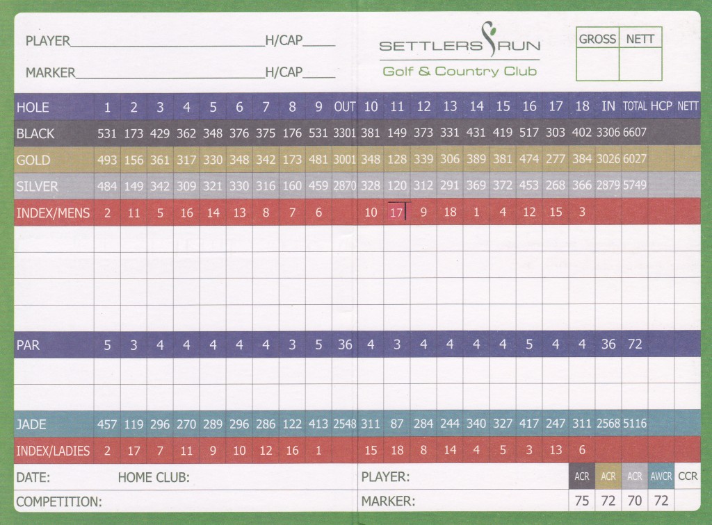 Settlers Run Golf & Country Club Scorecard - Aussie Golf Quest