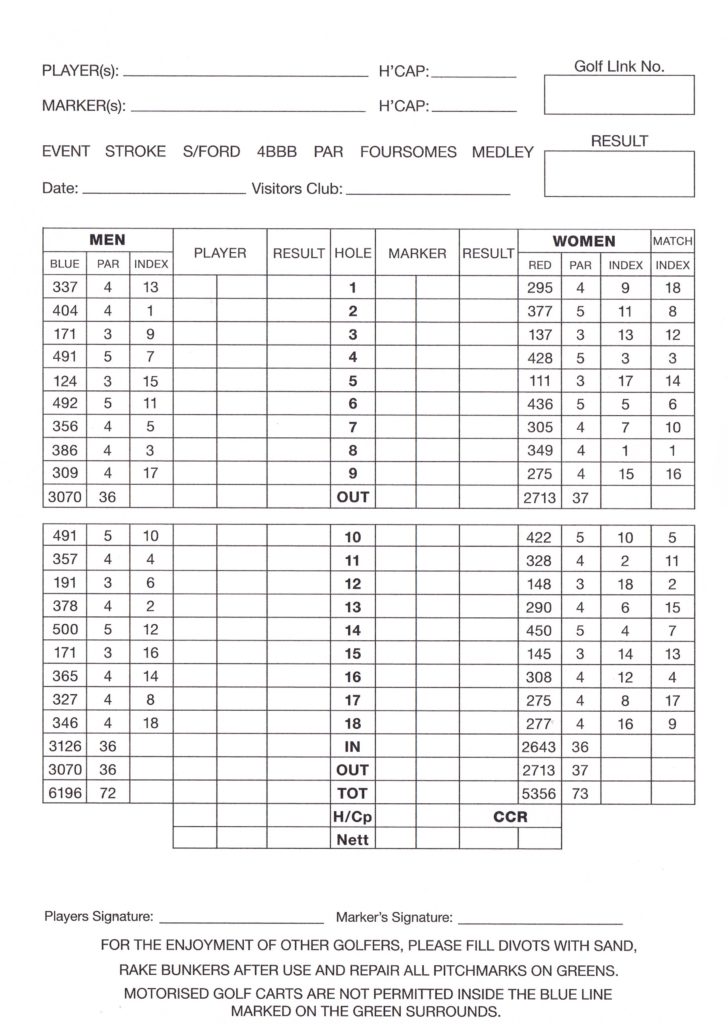 Alice Springs Golf Club Scorecard - Aussie Golf Quest